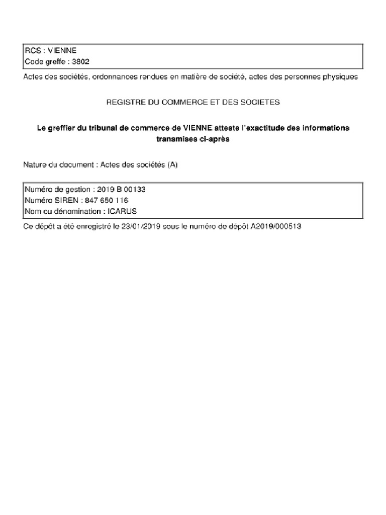 ICARUS - Actes Du 23-01-2019 | PDF