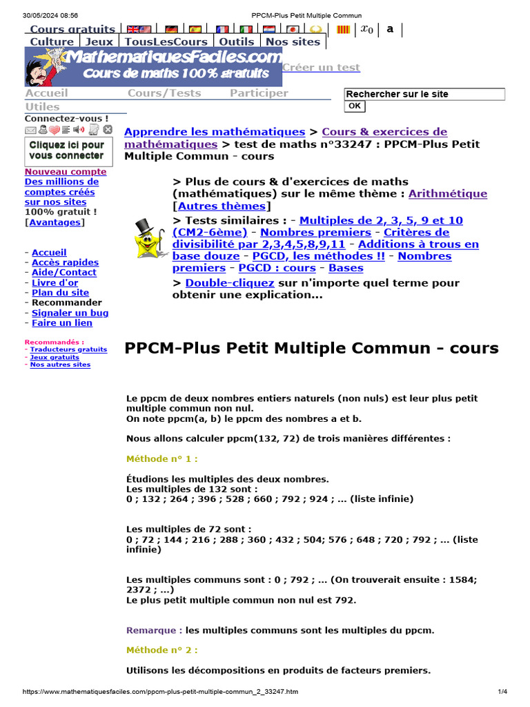 Calcul du PPCM de deux nombres | PDF | Mathématiques | Nombre premier