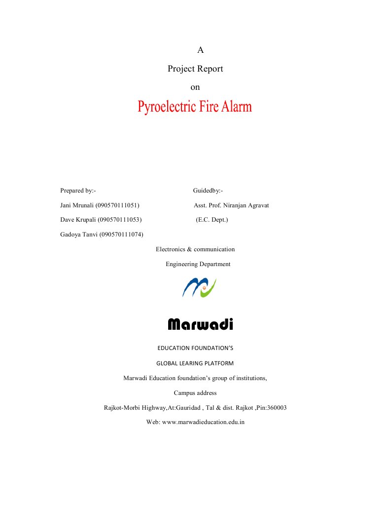 A Project Report On Pyroelectric Fire Alarm | PDF | Electronic ...
