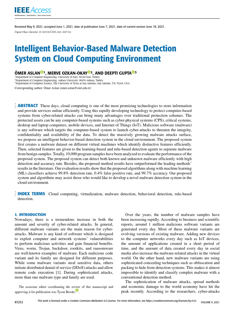 Intelligent Behavior Based Malware Detection System On Cloud Computing
