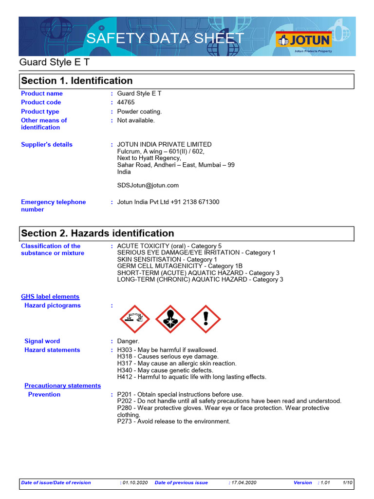 MSDS G Style E | PDF | Toxicity | Occupational Safety And Health