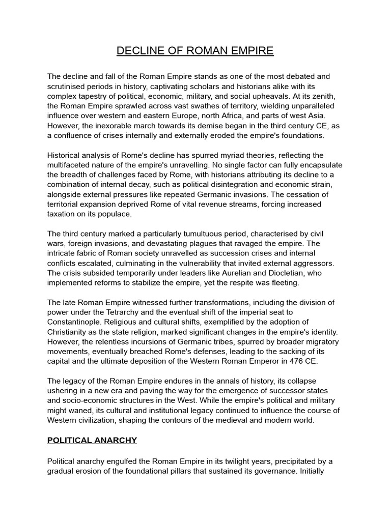 Causes of the Roman Empire's Decline | PDF | Roman Empire | Ancient Rome