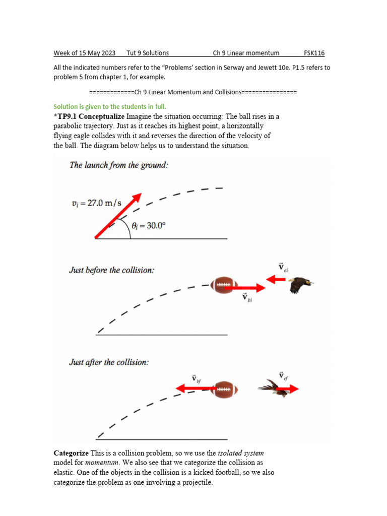 Self-Guided Solutions For Tut 10 of Week of 29th May 2023 Ver 2 | PDF | Momentum | Force