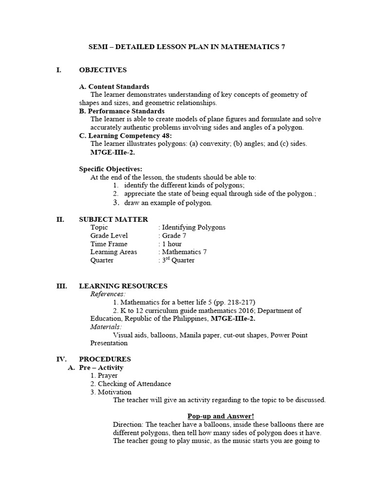 Lesson Plan Geometry | PDF | Polygon | Geometry