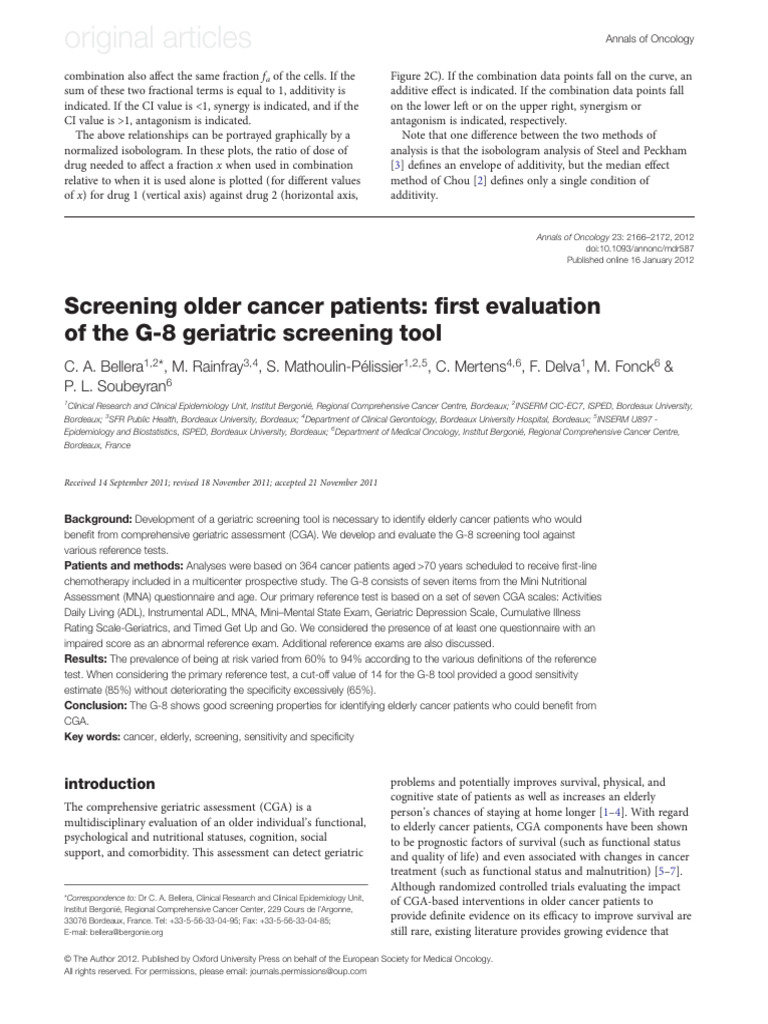 Screening Older Cancer Patients First Evaluation of The G8 Geriatric ...