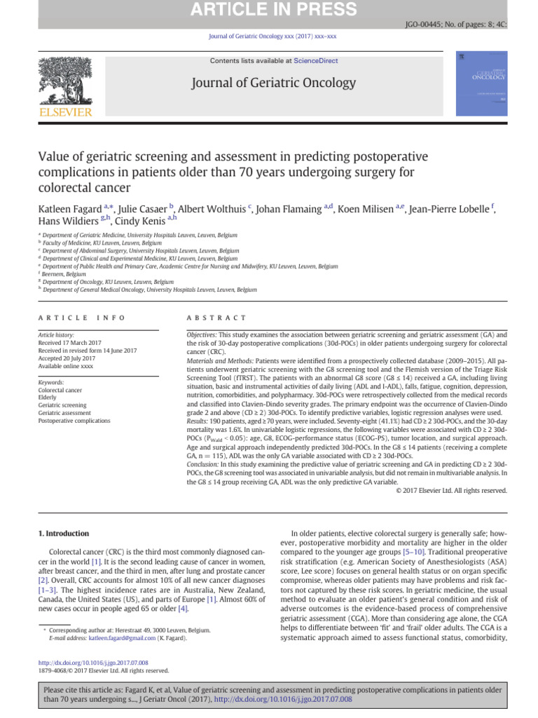 2017 JGO Value of Geriat Screening | PDF | Geriatrics | Surgery