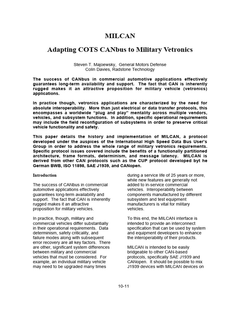 MILCAN: Military CANbus Protocol Overview | PDF | Network Topology ...