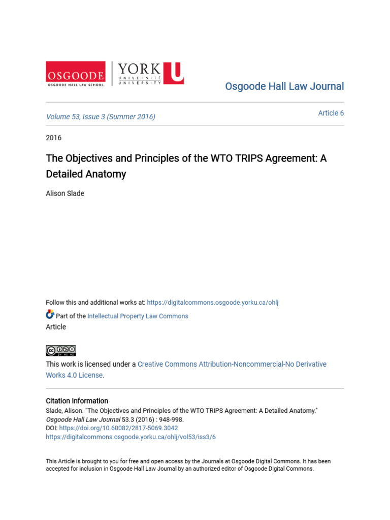 The Objectives and Principles of The WTO TRIPS Agreement - A Detai ...