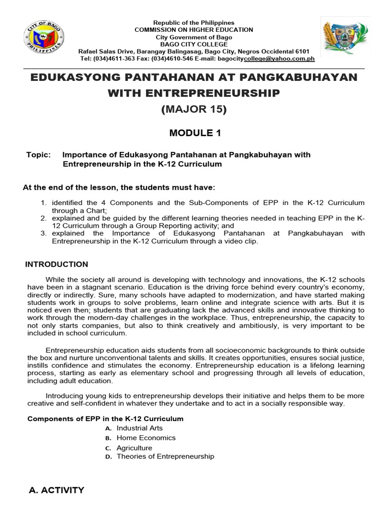 (Template) MAJOR 15 MODULE 1 ACTIVITY | PDF | Entrepreneurship | Economics