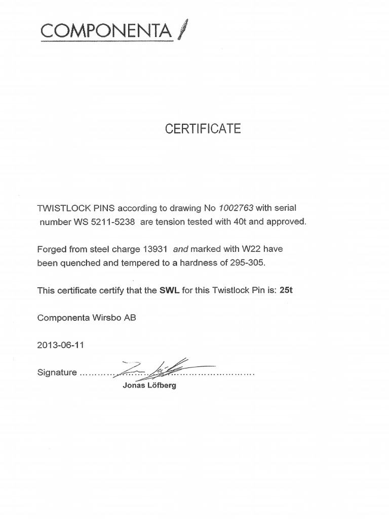 17676-77 Componenta Certificate | PDF