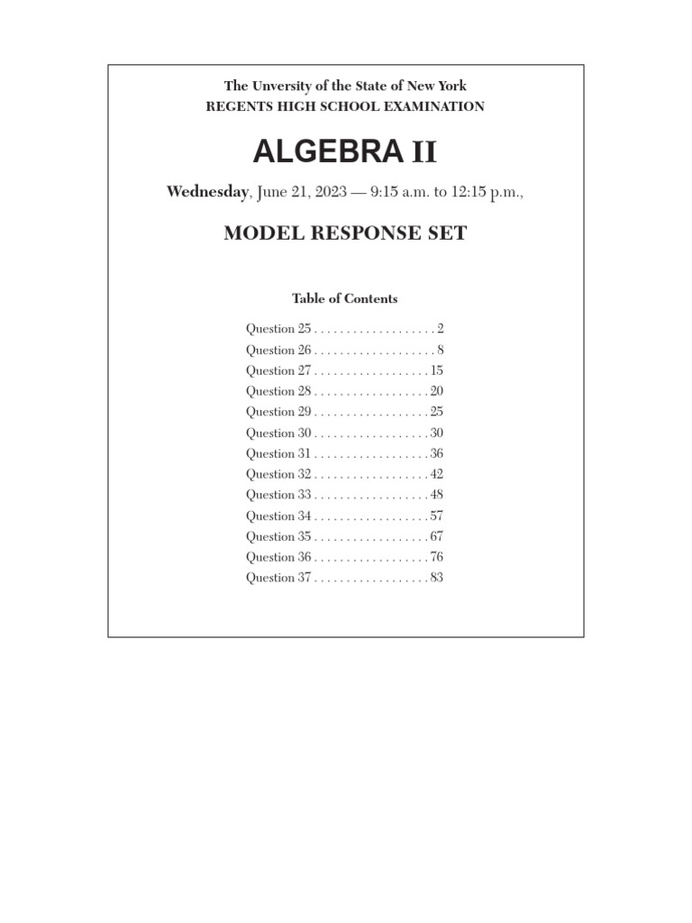 Algebra II Regents June 2023 Answers | PDF | Equations | Polynomial