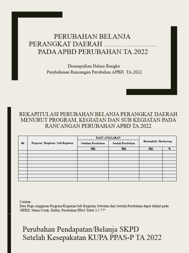 Contoh Paparan SKPD Pada Perubahan APBD TA.2022 | PDF