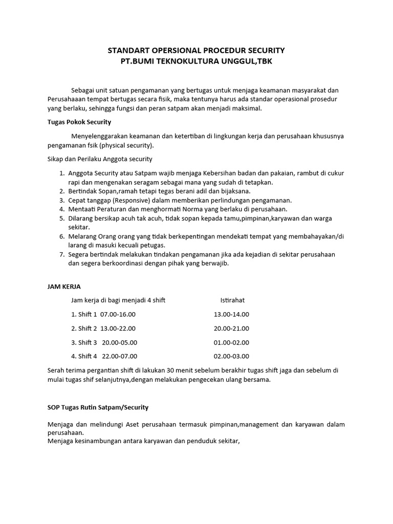 Prosedur Operasional Keamanan Satpam | PDF