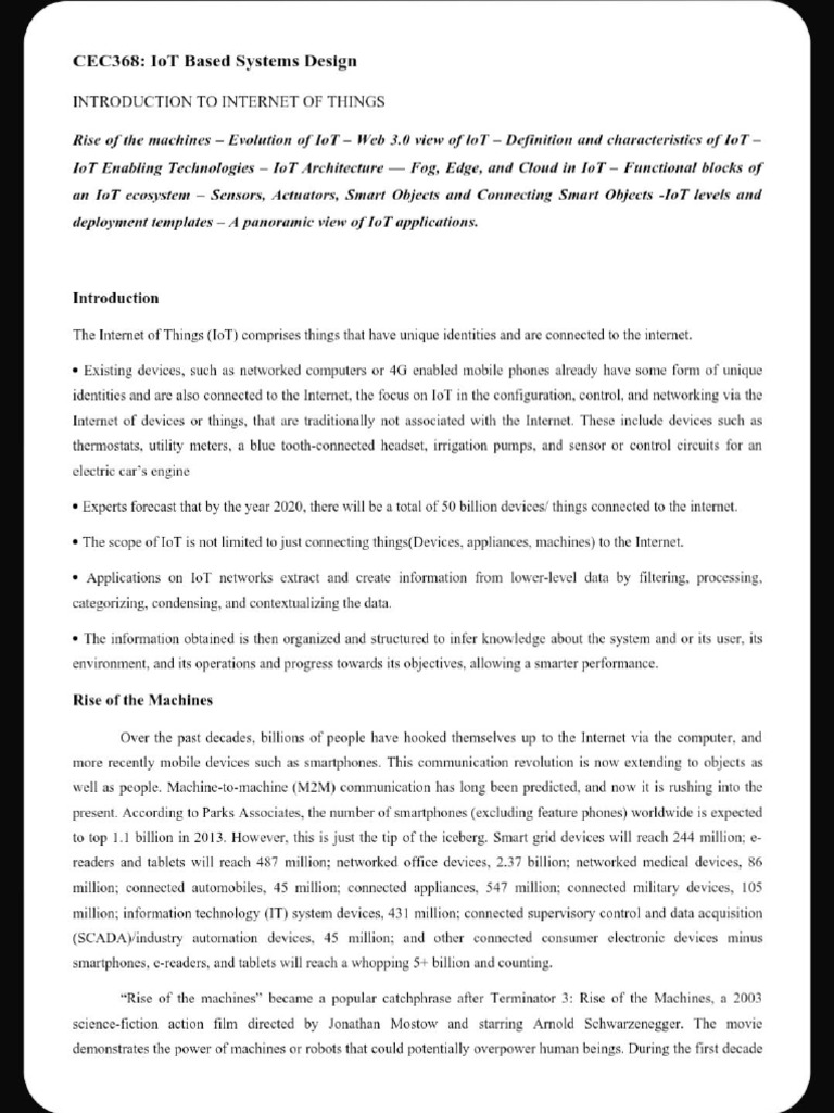 Unit - 1 Iot Based System Design CEC368 | PDF