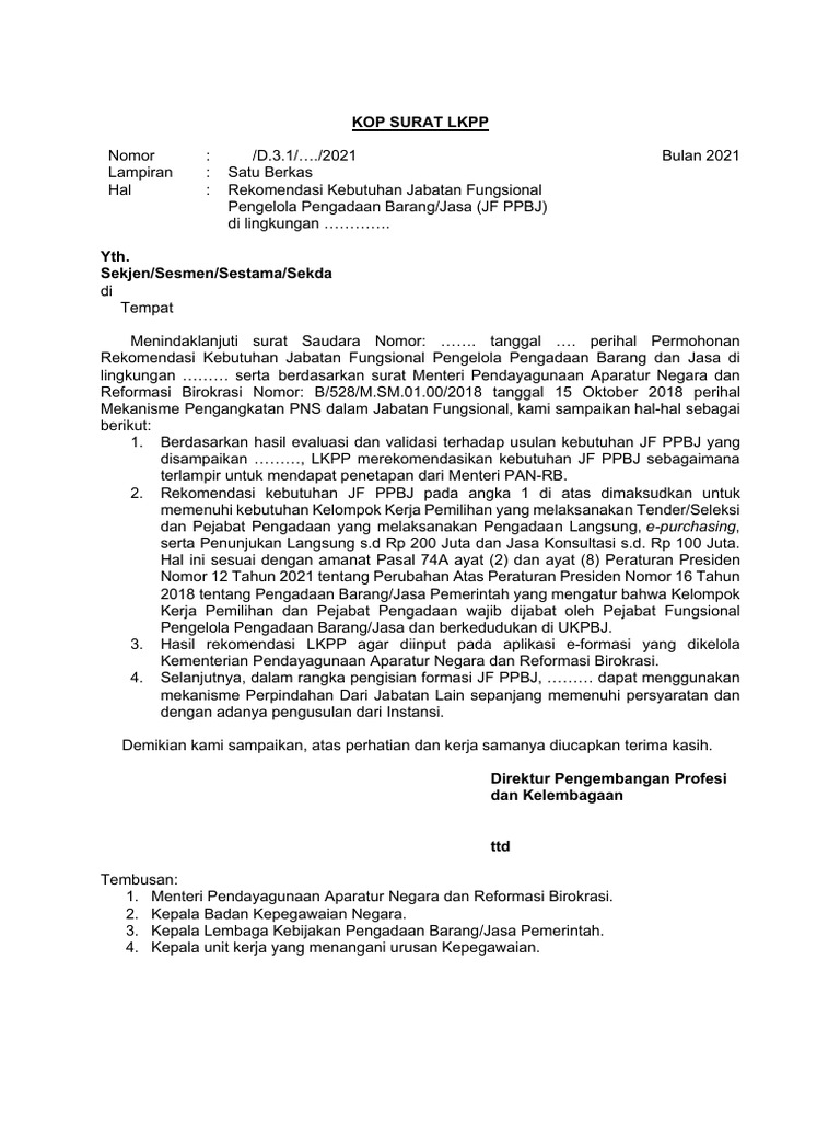 3 Surat-Rekomendasi-Kebutuhan-JF-PPBJ-dari-LKPP | PDF