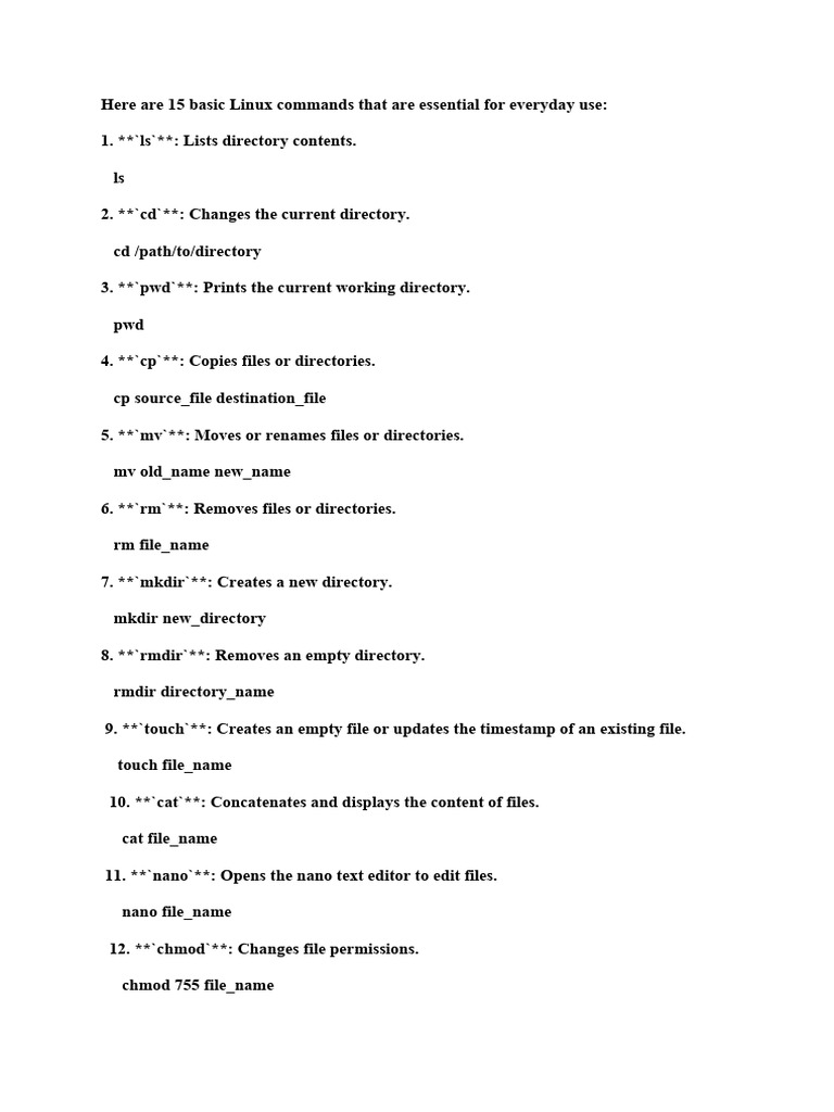 Basic Linux Commands | PDF | Computer File | Directory (Computing) Basic Linux Commands | PDF | Computer File | Directory (Computing)