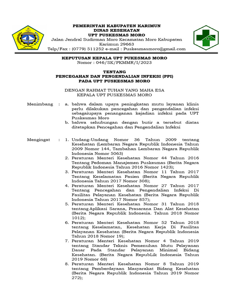 SK Pelaksanan Ppi Upt Puskesmas Moro | PDF | Pengembangan Diri | Kesehatan Holistik