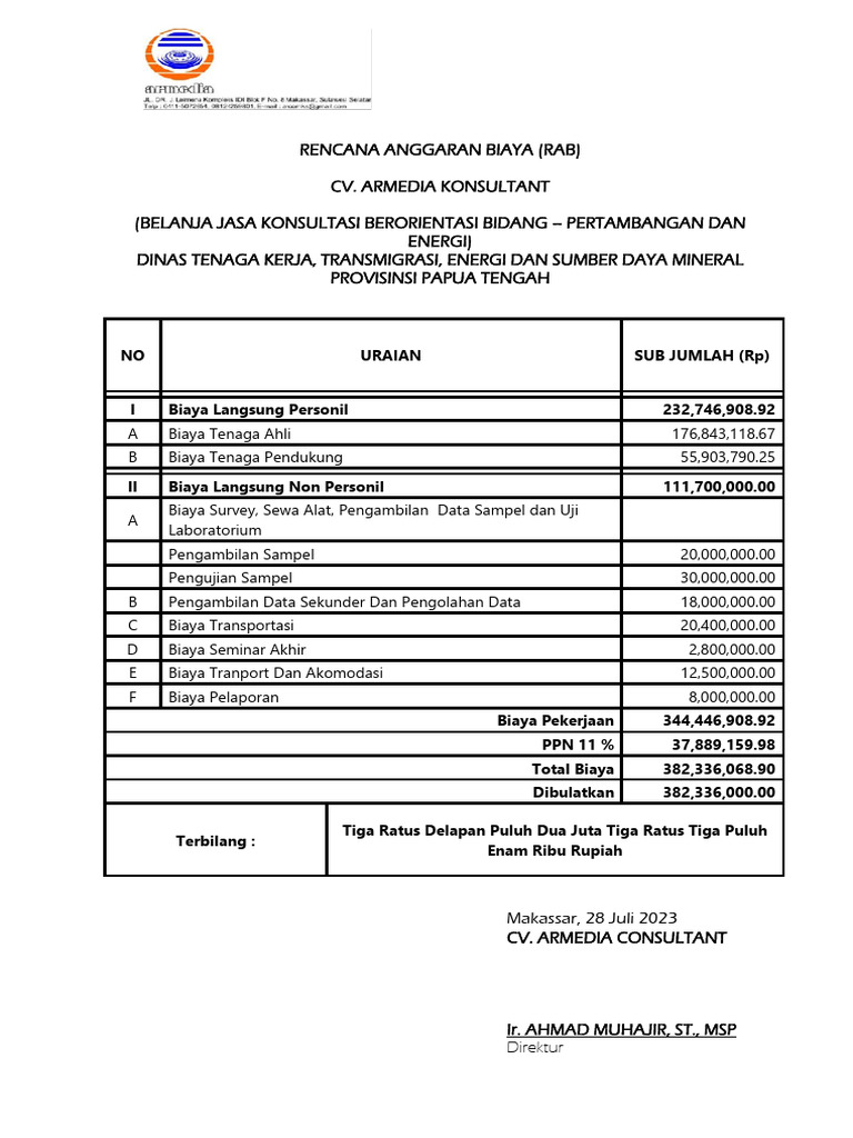 RAB Proyek Konsultasi Pertambangan | PDF
