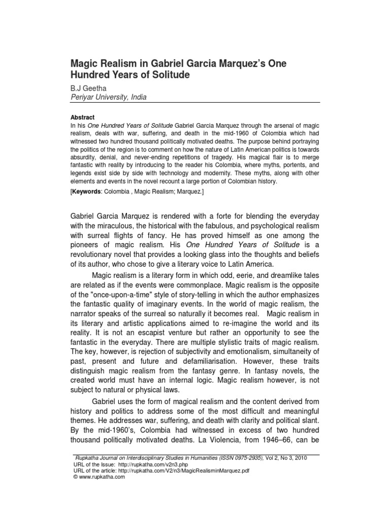 Magic Realism in Marquez's Solitude | PDF | General Fiction