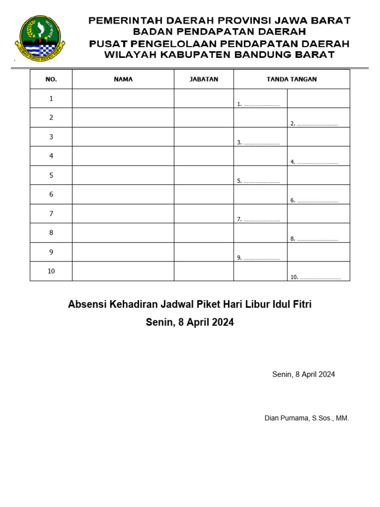 Contoh Absensi Piket Hari Libur | PDF