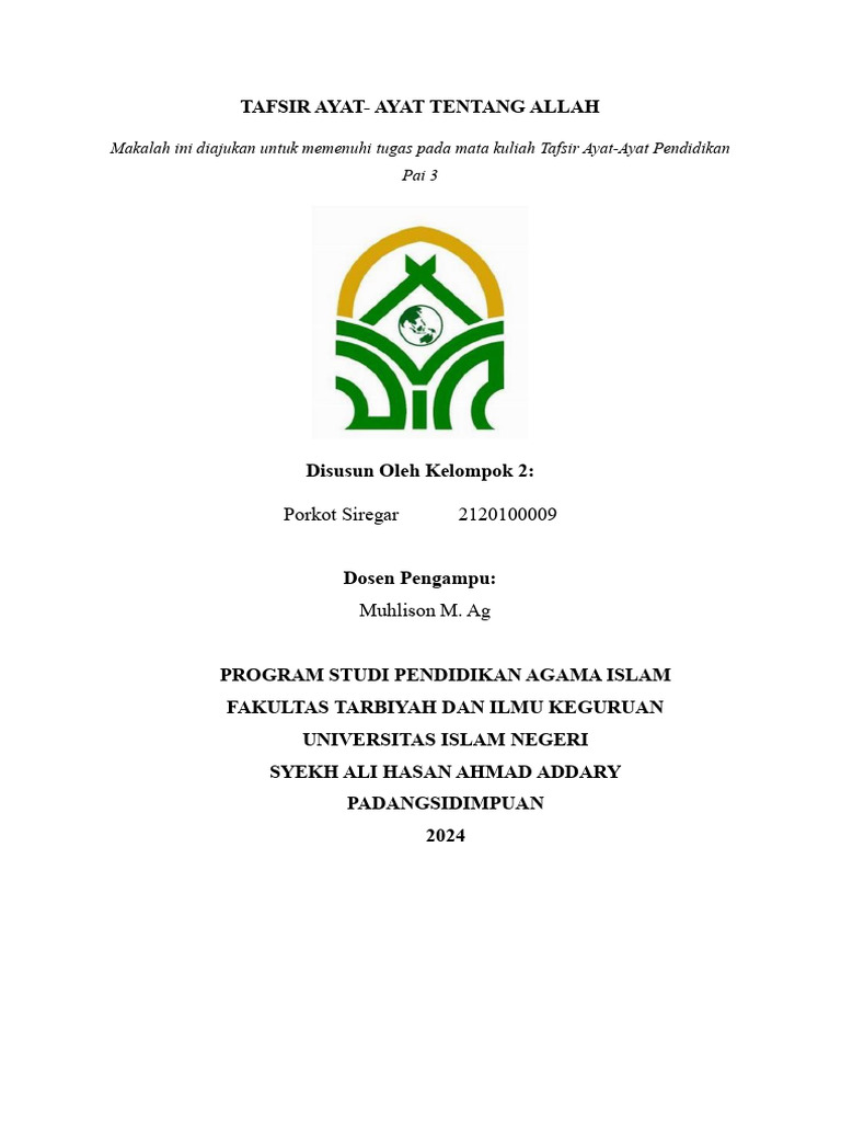Makalah Porkot Siregar Tafsir Ayat-Ayat Tentang Allah | PDF