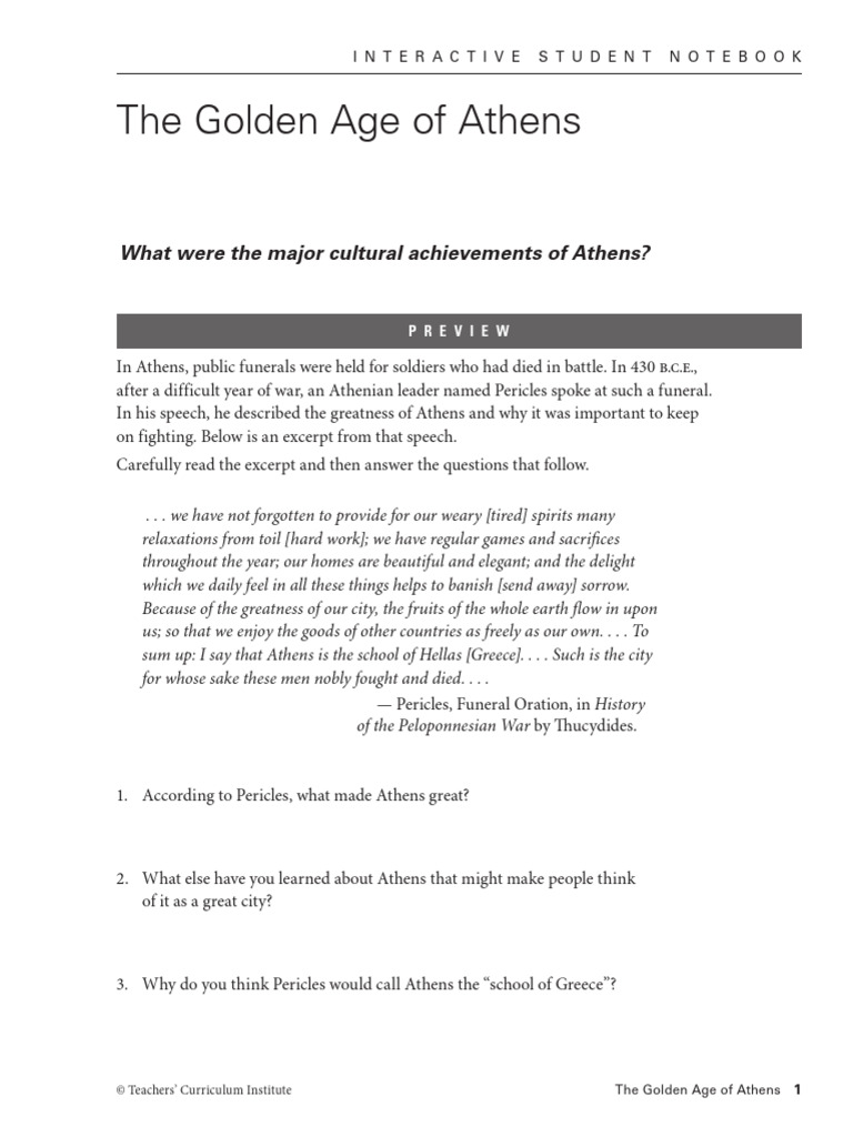 Athens Gold Age Sheet | PDF | Ancient Greece