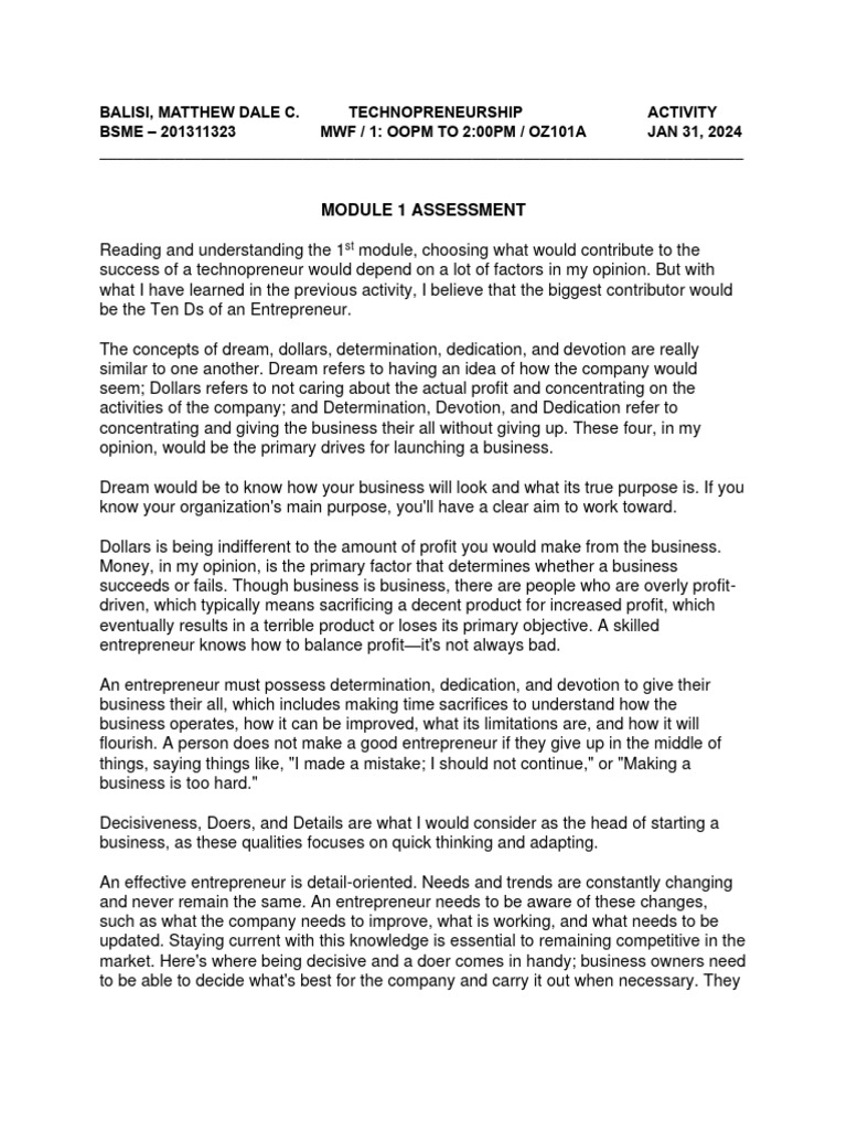 Balisi, Matthew Dale - Techno Activity 01-31 | PDF | Entrepreneurship ...