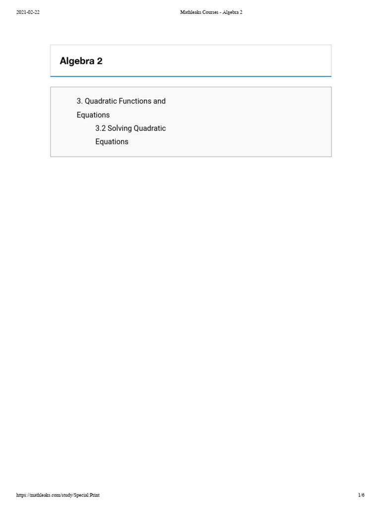 Algebra 2 Solving Quadratic Equations Min | PDF | Equations | Quadratic ...