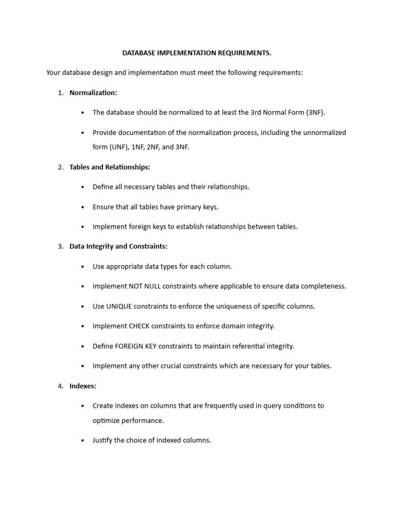 Database Implementation Requirements | PDF | Relational Database ... Database Implementation Requirements | PDF | Relational Database ...