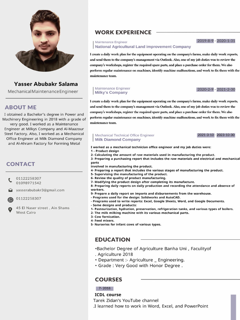 Mechanical Maintenance Engineer En-Yasser CV | PDF