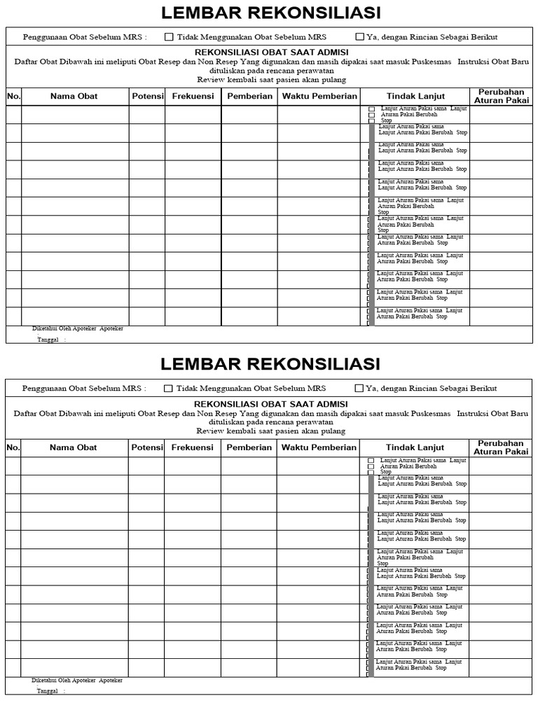 Form Rekonsiliasi Obat 1 | PDF