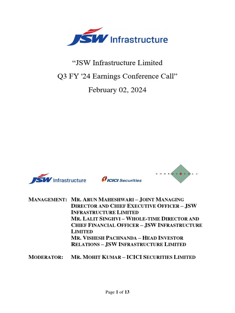 Q3FY24 Call Transcripts | PDF | Income | Port