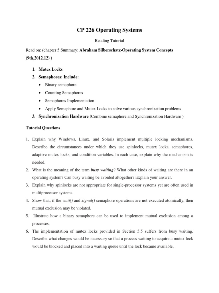 CP 226 Tutorial 05 | PDF | Concurrency (Computer Science) | Computing