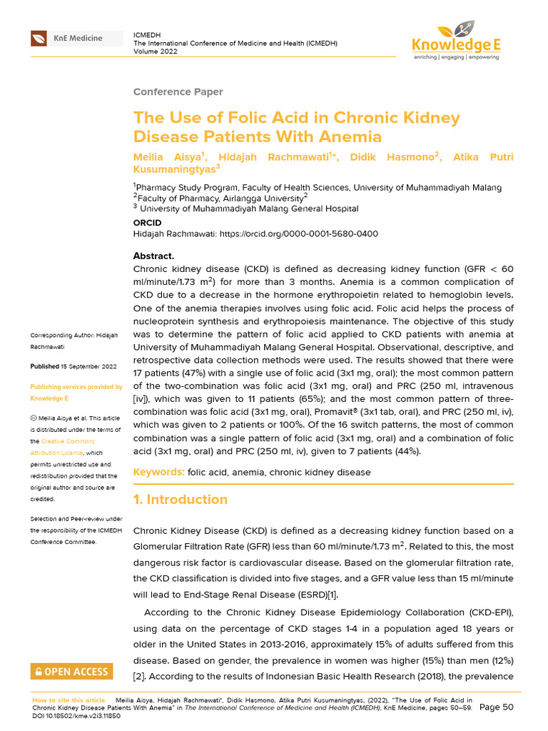 Folic Acid in CKD | PDF | Chronic Kidney Disease | Myocardial Infarction