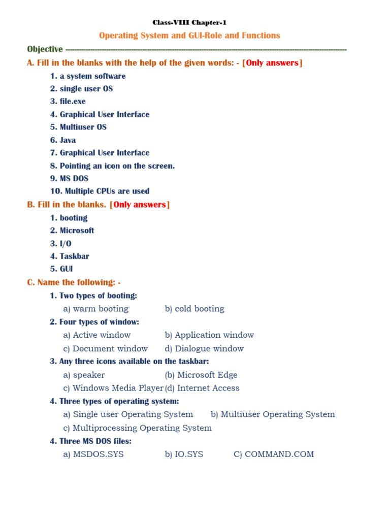 Chapter - 1 Operating System and GUI Role and Functions | PDF | Operating System | Graphical ...