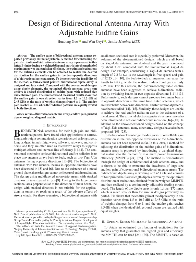 Design of Bidirectional Antenna Array With Adjustable Endfire Gains ...