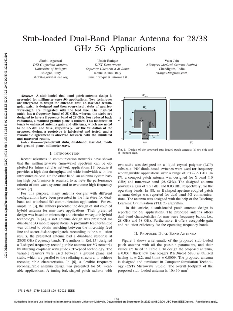 Dual-Band Stub-Loaded Antenna for 5G | PDF | Antenna (Radio ...
