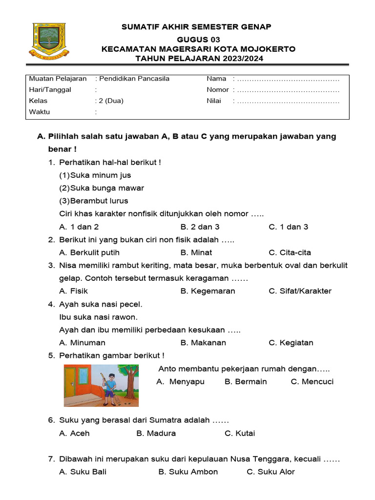 Sas Pendidikan Pancasila - 2023-2024 | PDF