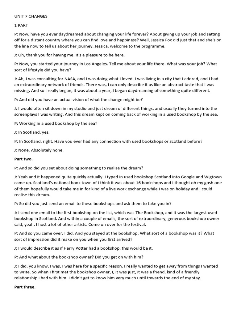 Speakout Pre-Intermediate Unit 7 Listening | PDF