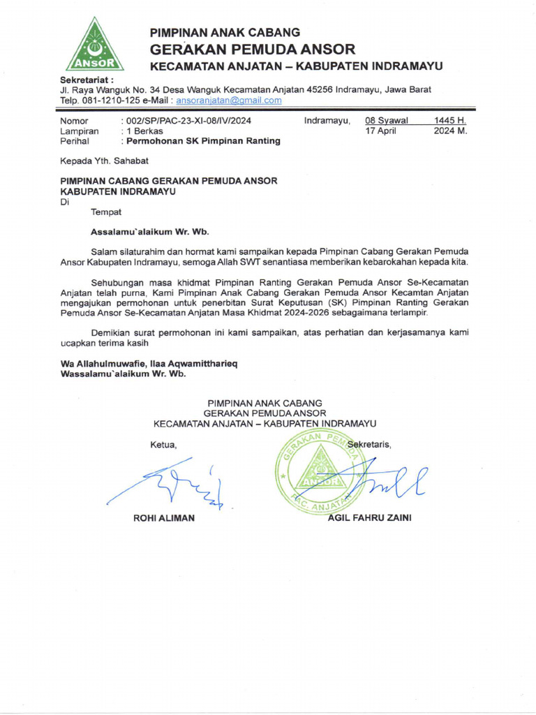 Pac GP Ansor Anjatan - Permohonan Sk. Ranting | PDF