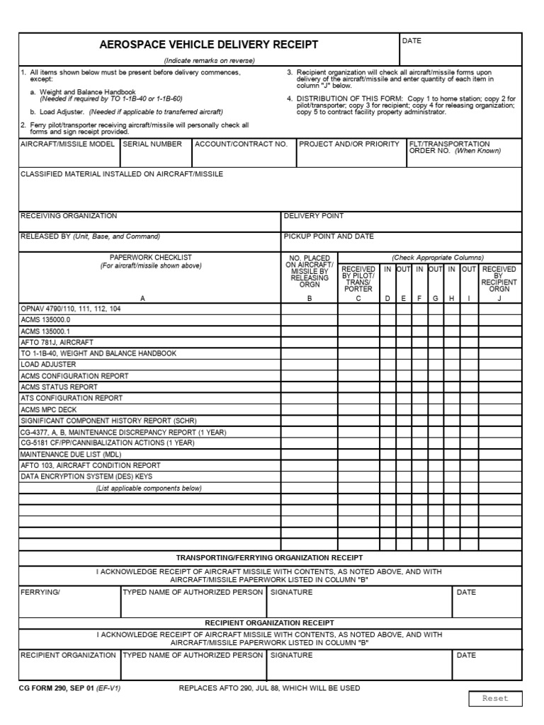 Aerospace Vehicle Delivery Receipt Form | PDF | Aviation