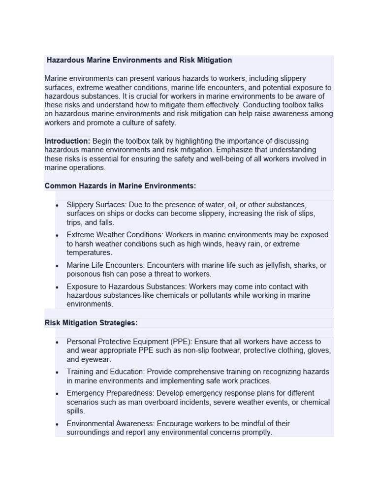 Hazardous Marine Environments and Risk Mitigation | PDF | Emergency ...