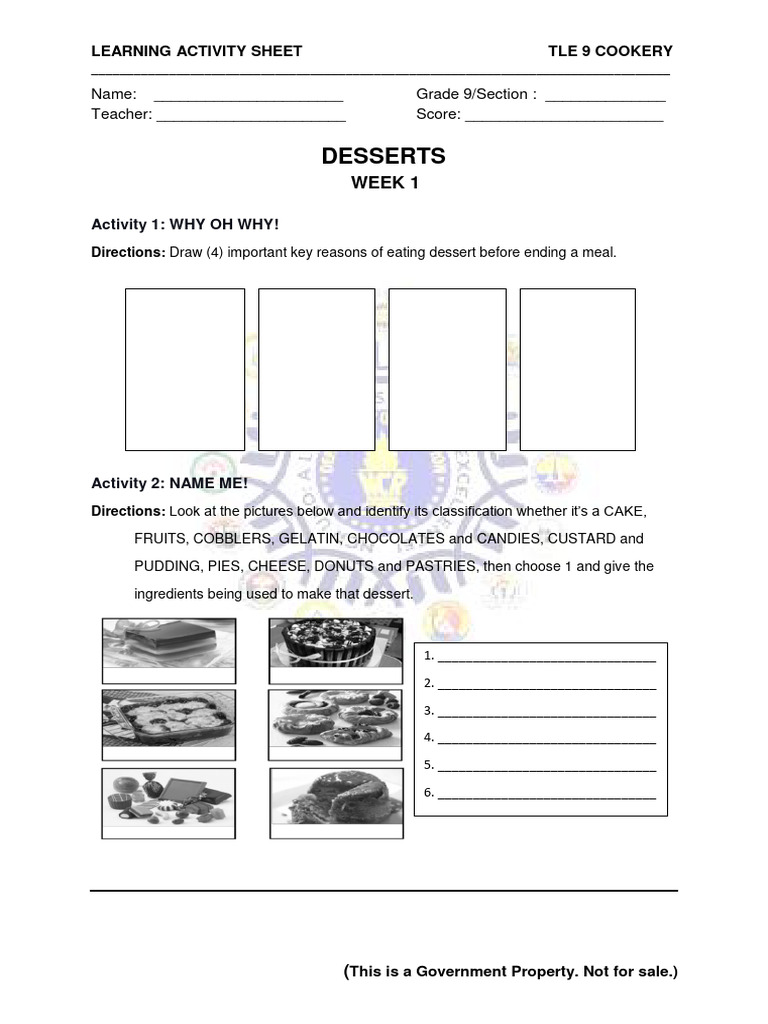 Cookery 9 - Q4 - Las 1 4 | PDF | Desserts | Packaging And Labeling