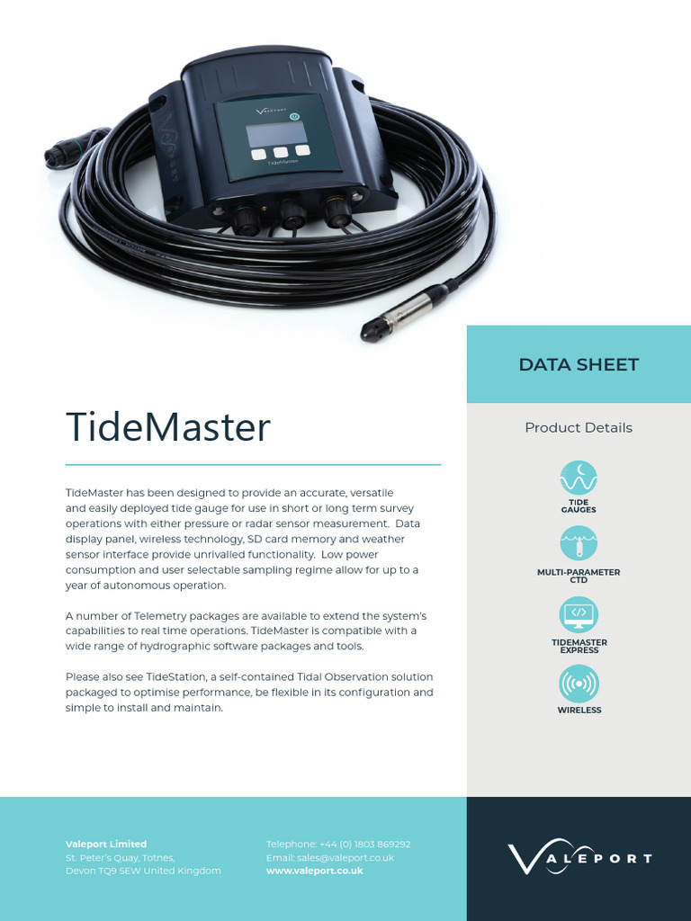 Valeport TideMaster Datasheet 5 | PDF | Telemetry | Pressure Measurement