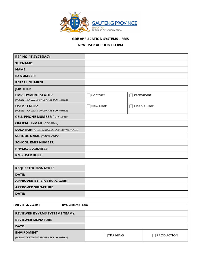 GDE RMS Systems User Account Form v1.5 | PDF