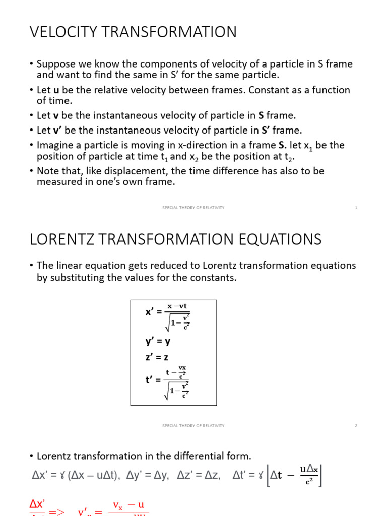 HSN-STR-2-Vel Transformation | PDF | Special Relativity | Velocity