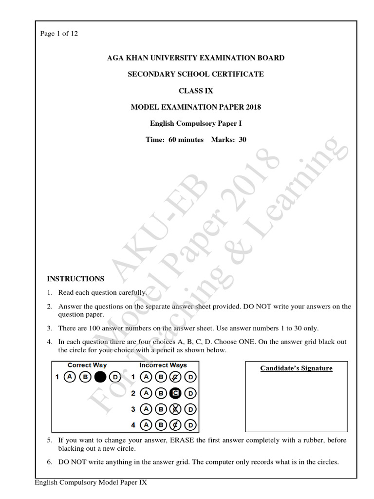 English Model Paper AKUEB | PDF | Leopard