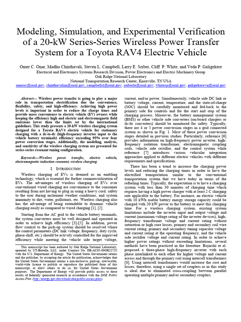 Modeling, Simulation, and Experimental Verification of A 20-kW Series-Series Wireless Power ...
