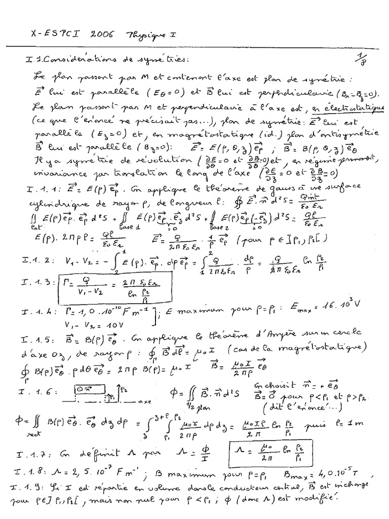 X Ens Espci PC 2006 Physique 1 Corrige | PDF