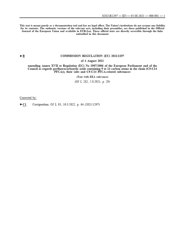EU Regulation on C9-C14 PFCAs | PDF | Chemical Substances | Physical ...